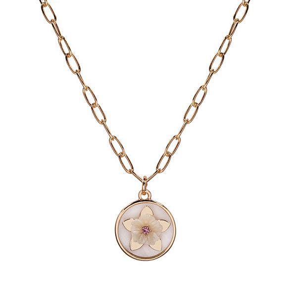 LC Lauren Conrad Gold Tone Mother-of-Pearl & Crystal Flower Pendant ...