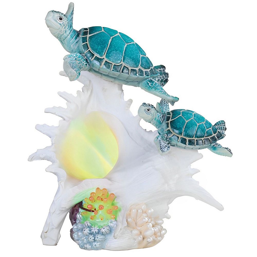 FC Design 9.25"H LED Sea Turtle with Conch Night Light Statue Marine ...