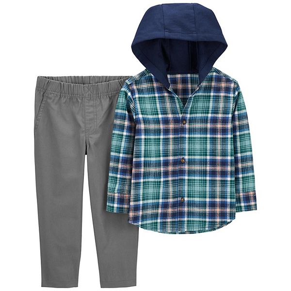 Baby Boy Carter's 2-Piece Plaid Hooded Button-Front Shirt & Pants Set