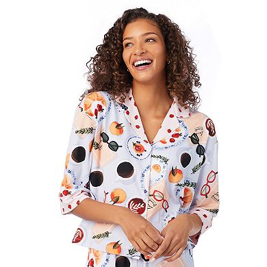 Women's Beauty Sleep Social Billie 3/4-Sleeve Notch Collar Top & Pajama ...