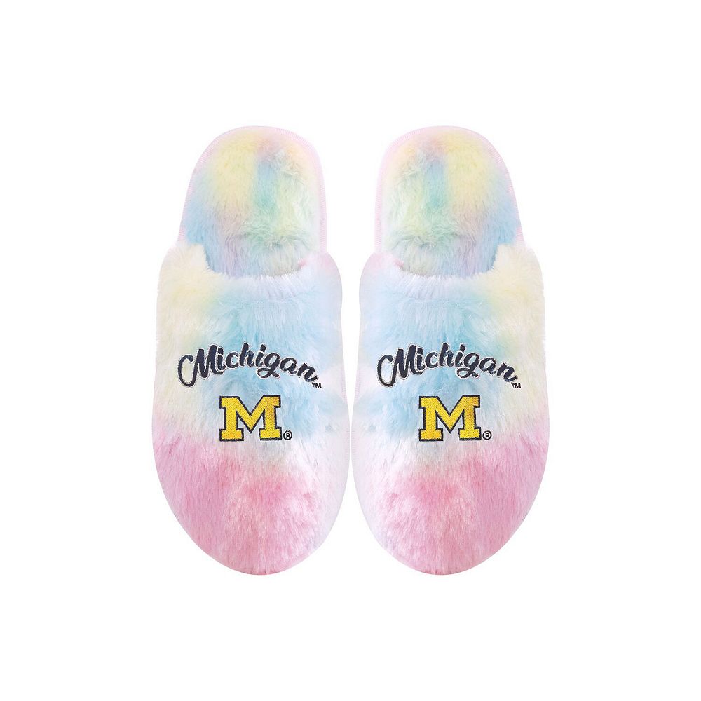 Youth FOCO Michigan Wolverines Rainbow Script Slippers