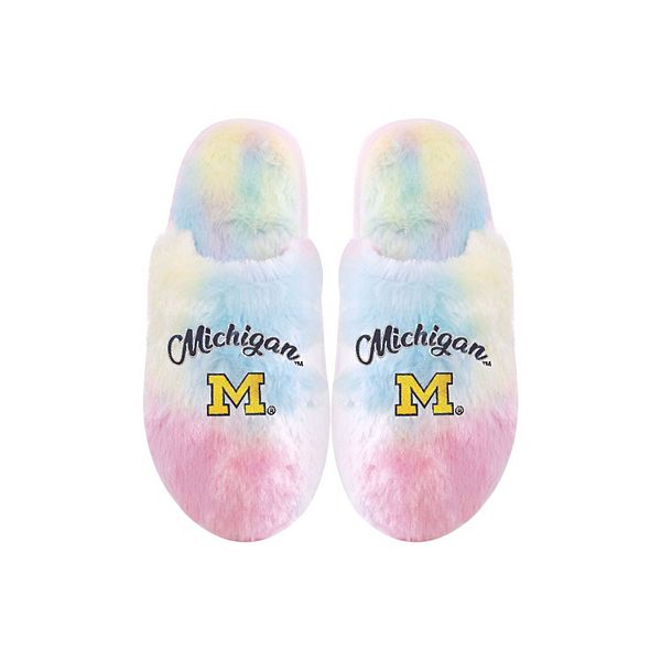 Youth FOCO Michigan Wolverines Rainbow Script Slippers