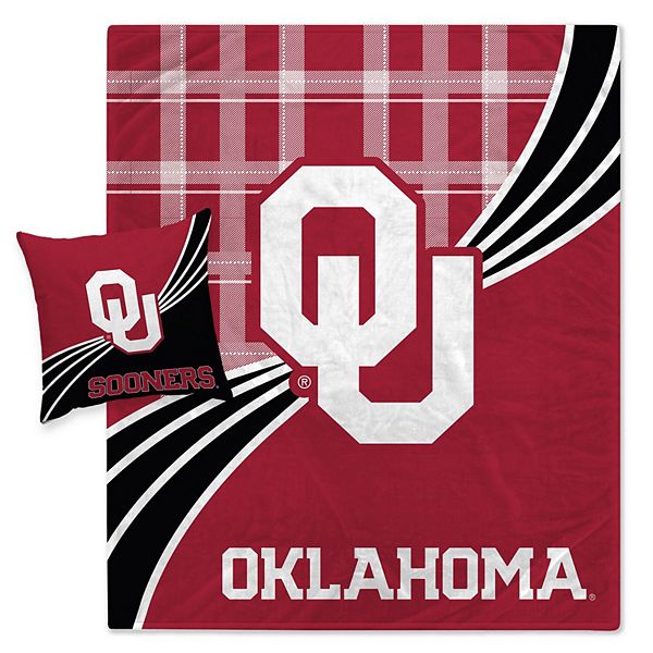 Oklahoma Sooners Plaid Wave Flannel Fleece Blanket & Pillow Combo Set