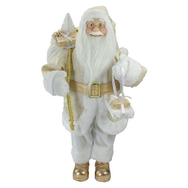 18" Gold and White Standing Santa Christmas Figure with Presents