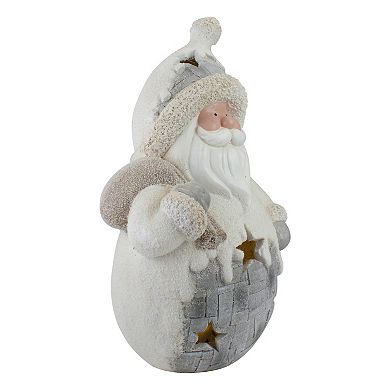 21" LED Lighted White and Gray Santa Christmas Tabletop Decoration