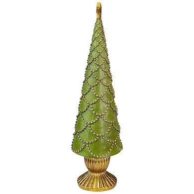 17" Green Christmas Tree Cone on Pedestal with Star Topper Tabletop Decor