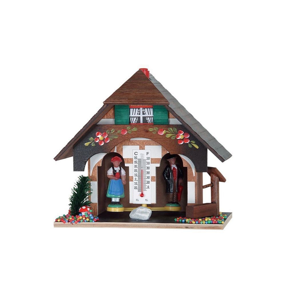 5.5" Brown Deluxe Weatherhouse with Thermometer Weather Detecter