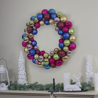 Multi-Color 2-Finish Shatterproof Ball Christmas Wreath 36-Inch