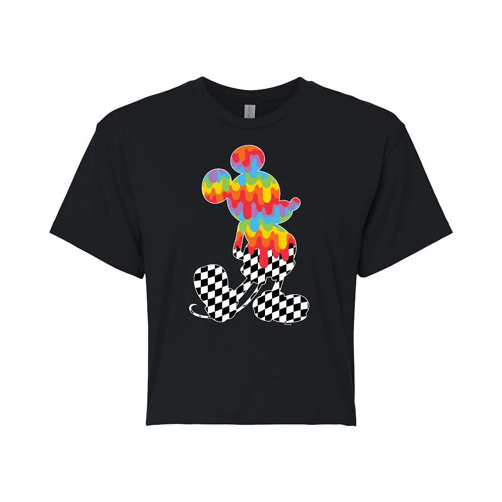 Disney's Mickey Mouse Juniors' Mickey Drip Checker Cropped Graphic Tee