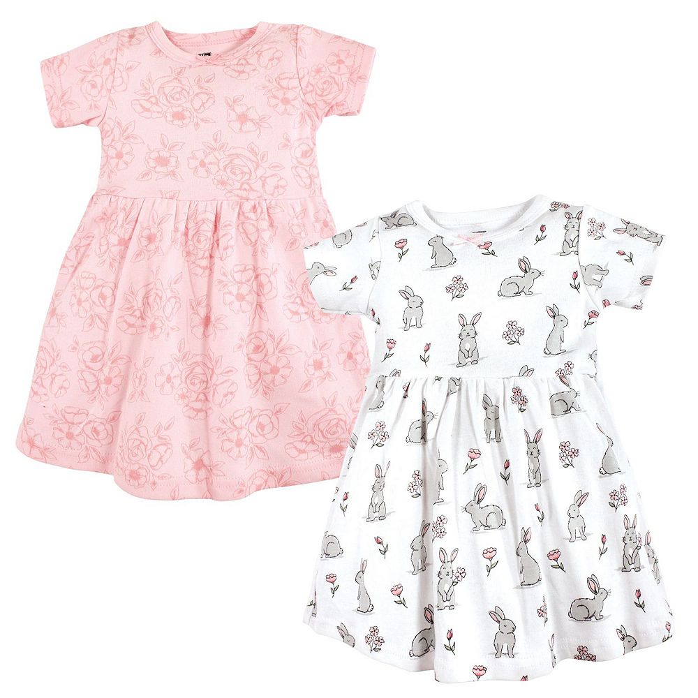 Hudson Baby Infant and Toddler Girl Cotton Dresses, Bunny Floral, 4 Toddler