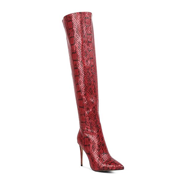 London Rag Catalina Women's Knee-High Snake Print Stiletto Boots