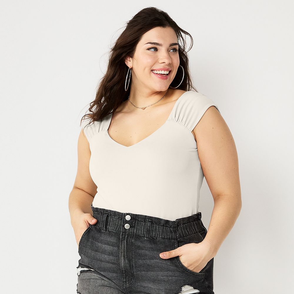 Juniors' Plus Size SO® Cap Sleeve Contour Bodysuit