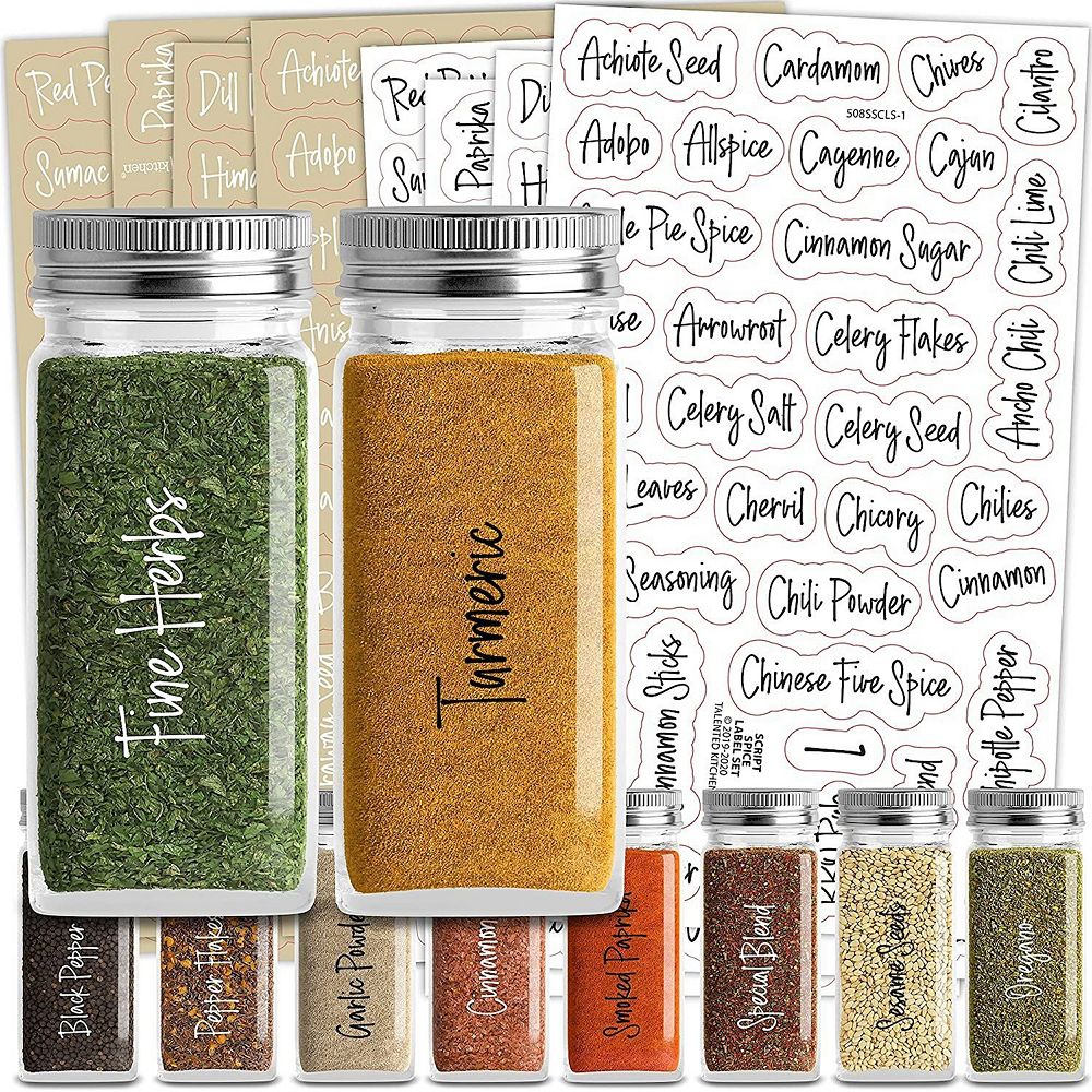 Talented Kitchen 272 Spice Labels Stickers, Clear Spice Jar Labels ...