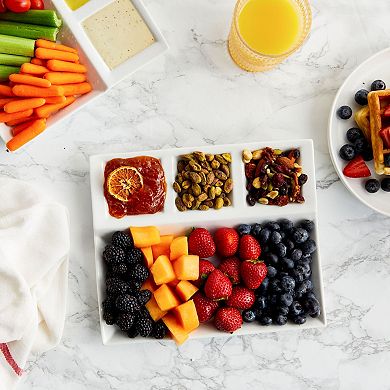 4 Pack Ceramic Divided Plates, Food Separator Serving Trays, 10x8.6 In