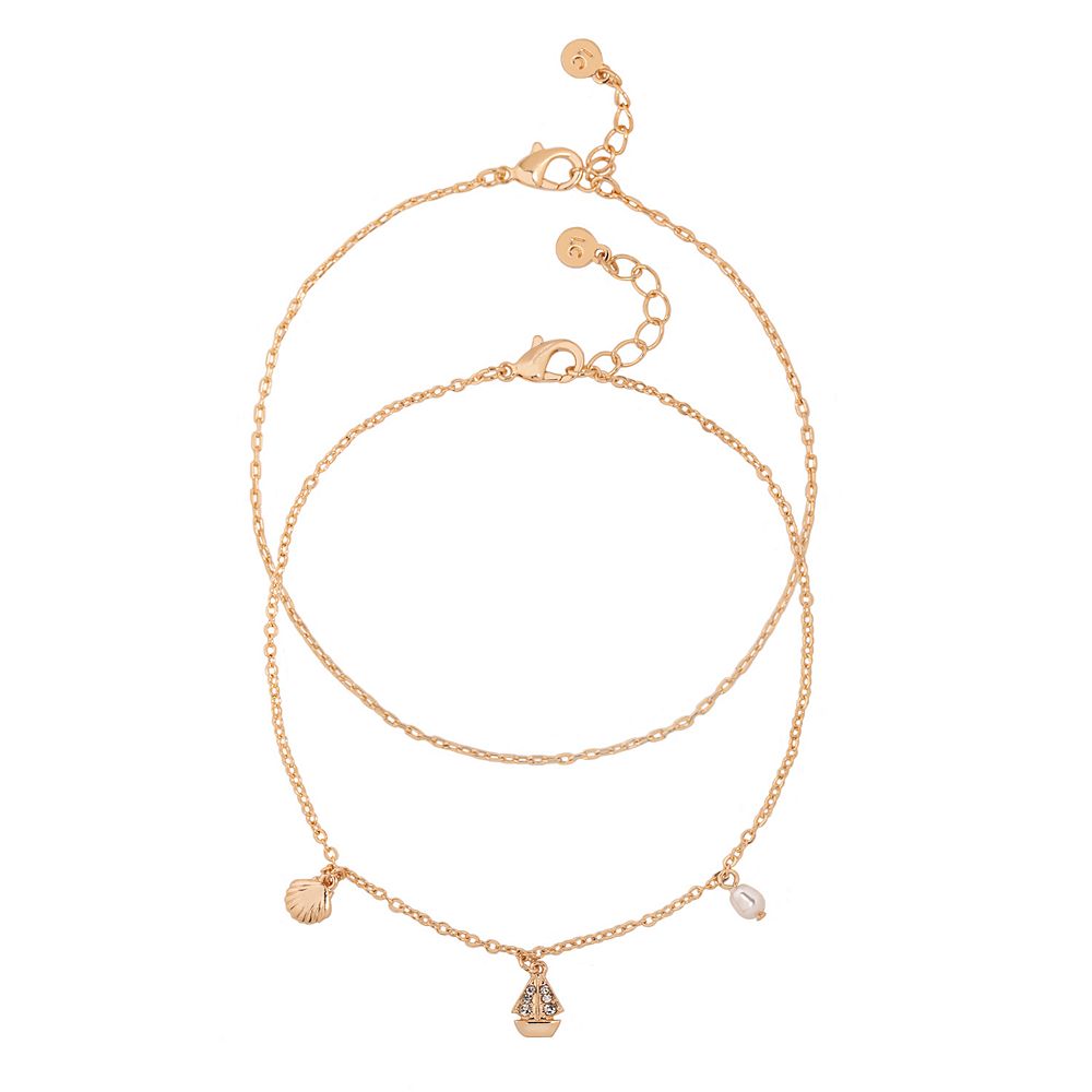 LC Lauren Conrad Gold Tone Crystal & Simulated Pearl Nautical Charm 2 ...