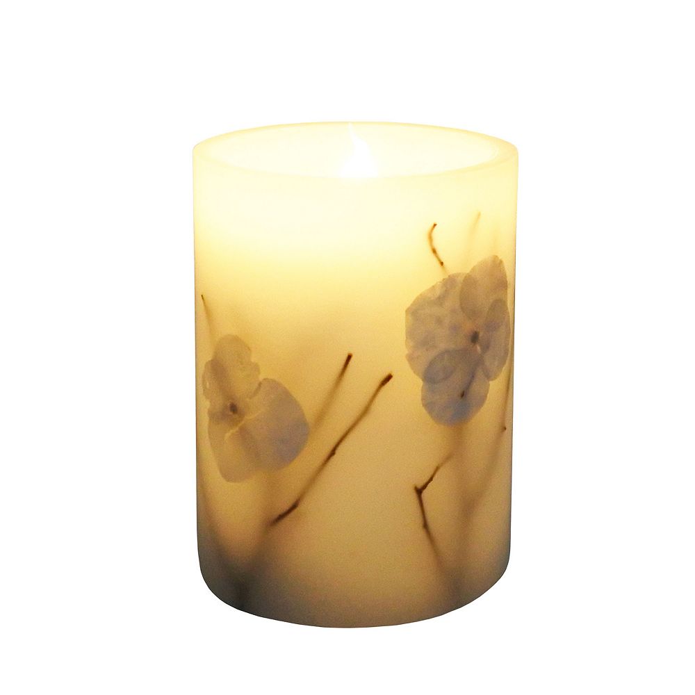 Everyday Decor Short Floral & Twig Embedded LED Candle