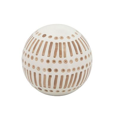 Set of 3 Tan Brown and White Ceramic Round Orbs Tabletop Decor 6"