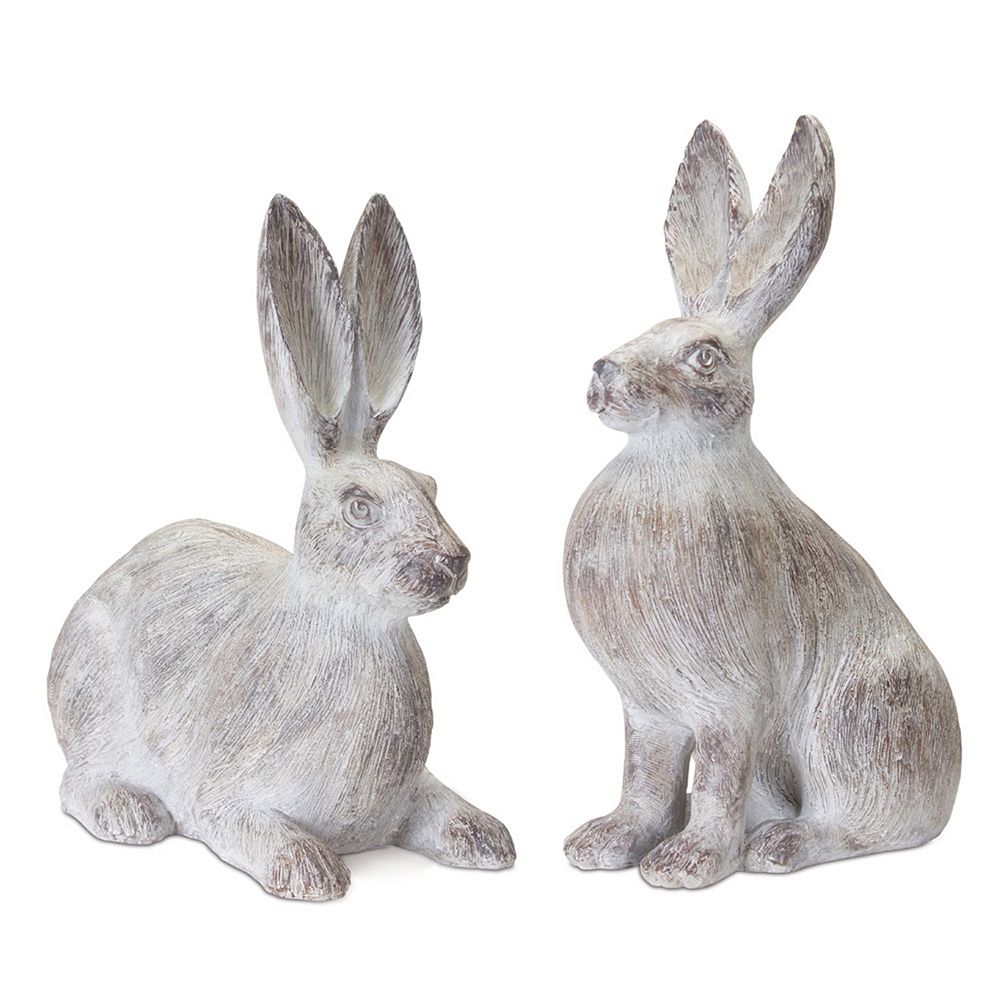 Set of 2 Distressed White Rabbit Table Top Figurine 17"