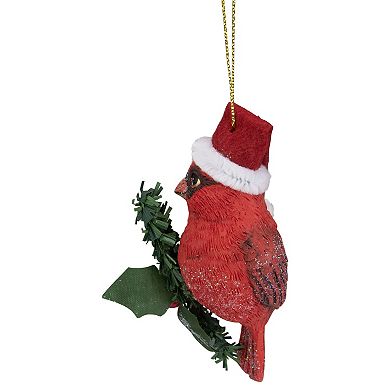 3.5" Red Cardinal Bird Wearing Santa Hat Christmas Ornament