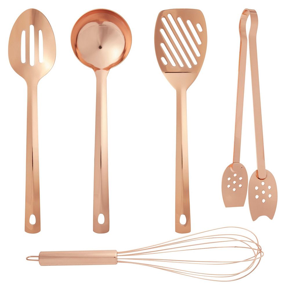 5 Pcs Copper Cooking Utensils, Rose Gold Ladle, Whisk, Tongs, Spatula ...