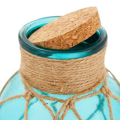 3 Pack Blue Glass Vase with Cork Lid, Rope and Starfish Accent, Beach ...