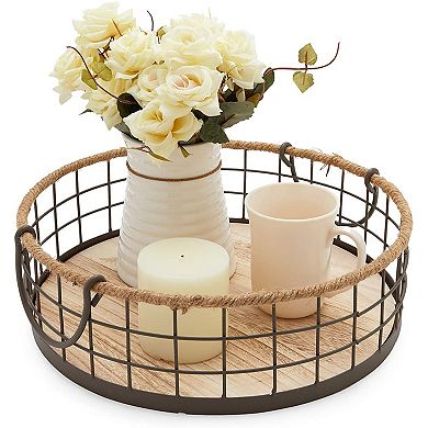 Round Wooden Wire Basket Trays with Handles, Farmhouse Decor (2 Sizes ...