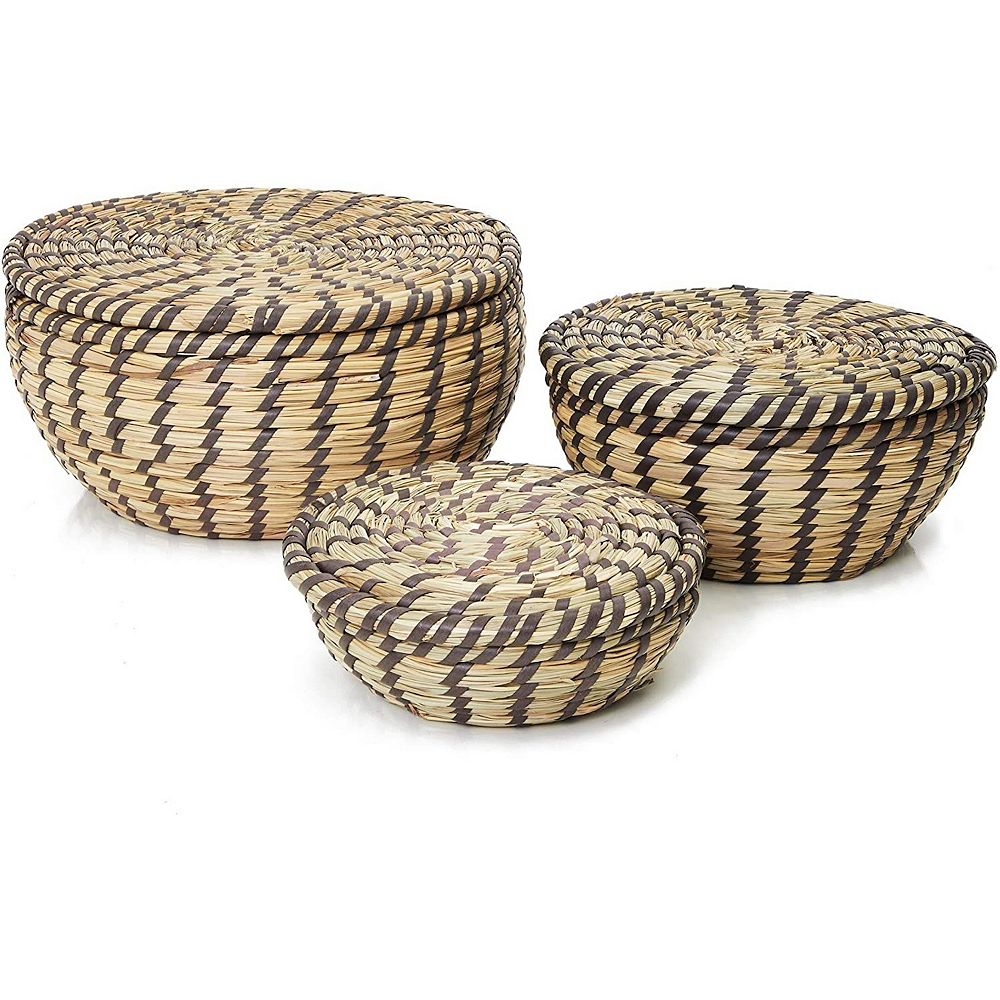 Decorative Seagrass Storage Baskets For Organizing, Round Woven Baskets ...