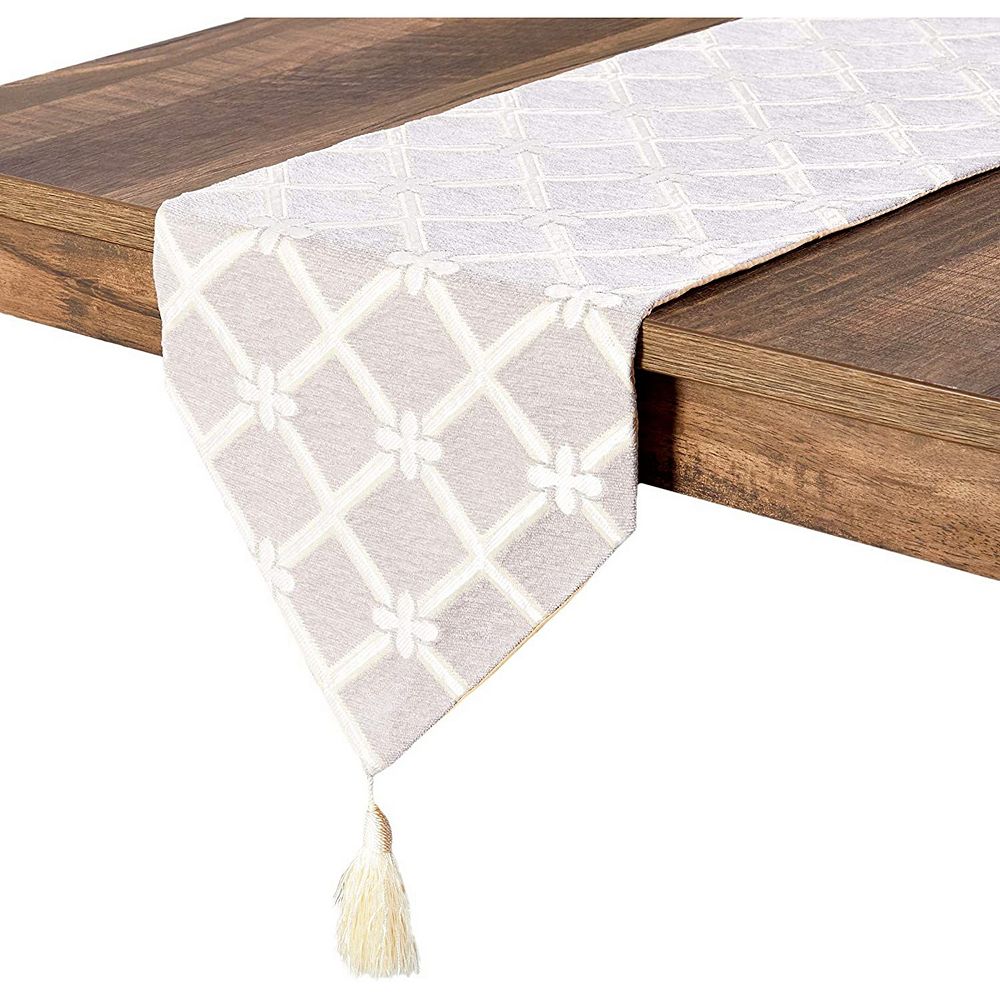 Juvale Woven Table Runner with Tassels, Trellis Embroidered (Silver, 12 ...