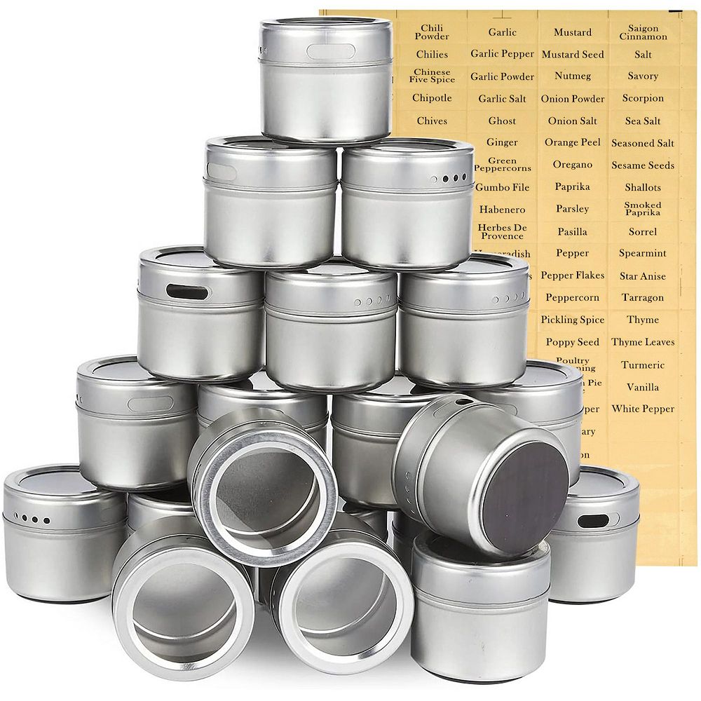 20-pack Magnetic Spice Containers, Spice Tins With Lids And 94 Labels ...