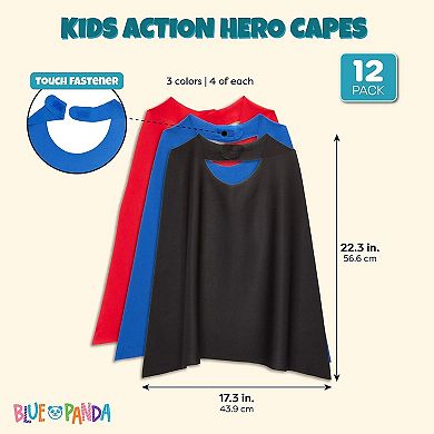 12 Pack Action Hero Dress Up Capes for Kids Party Costumes (Black, Red ...