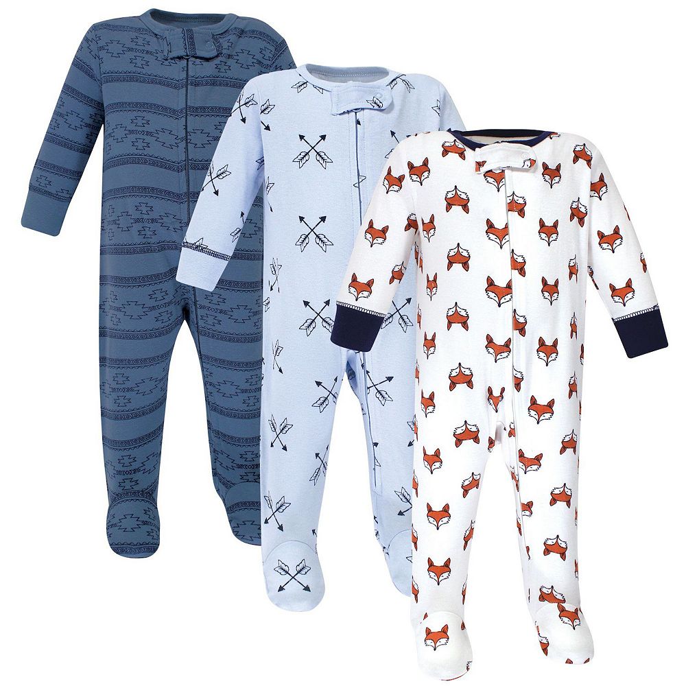 Yoga Sprout Baby Boy Cotton Zipper Sleep and Play 3pk, Fox, 0-3 Months