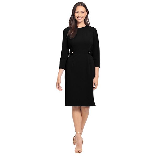 Women's London Times Solid 3/4 Sleeve Side Tab Dress