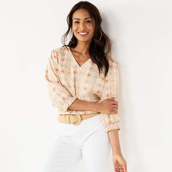 Women's Croft & Barrow® Puff Sleeve V-Neck Top