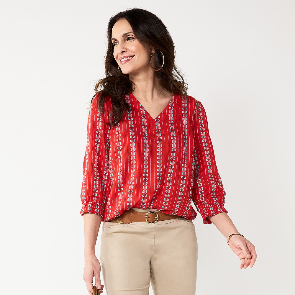 Women's Croft & Barrow® Puff Sleeve V-Neck Top