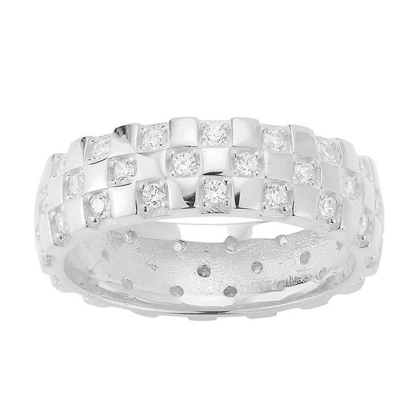 Sunkissed Sterling Cubic Zirconia Checkered Band Ring