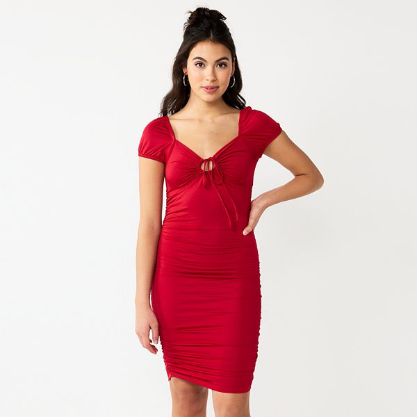 Juniors' Almost Famous Ruched Mini Bodycon Dress