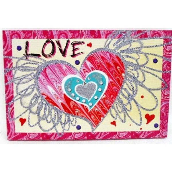 25" Red and Pink Contemporary Rectangular "Love" Designed Wall Plaque