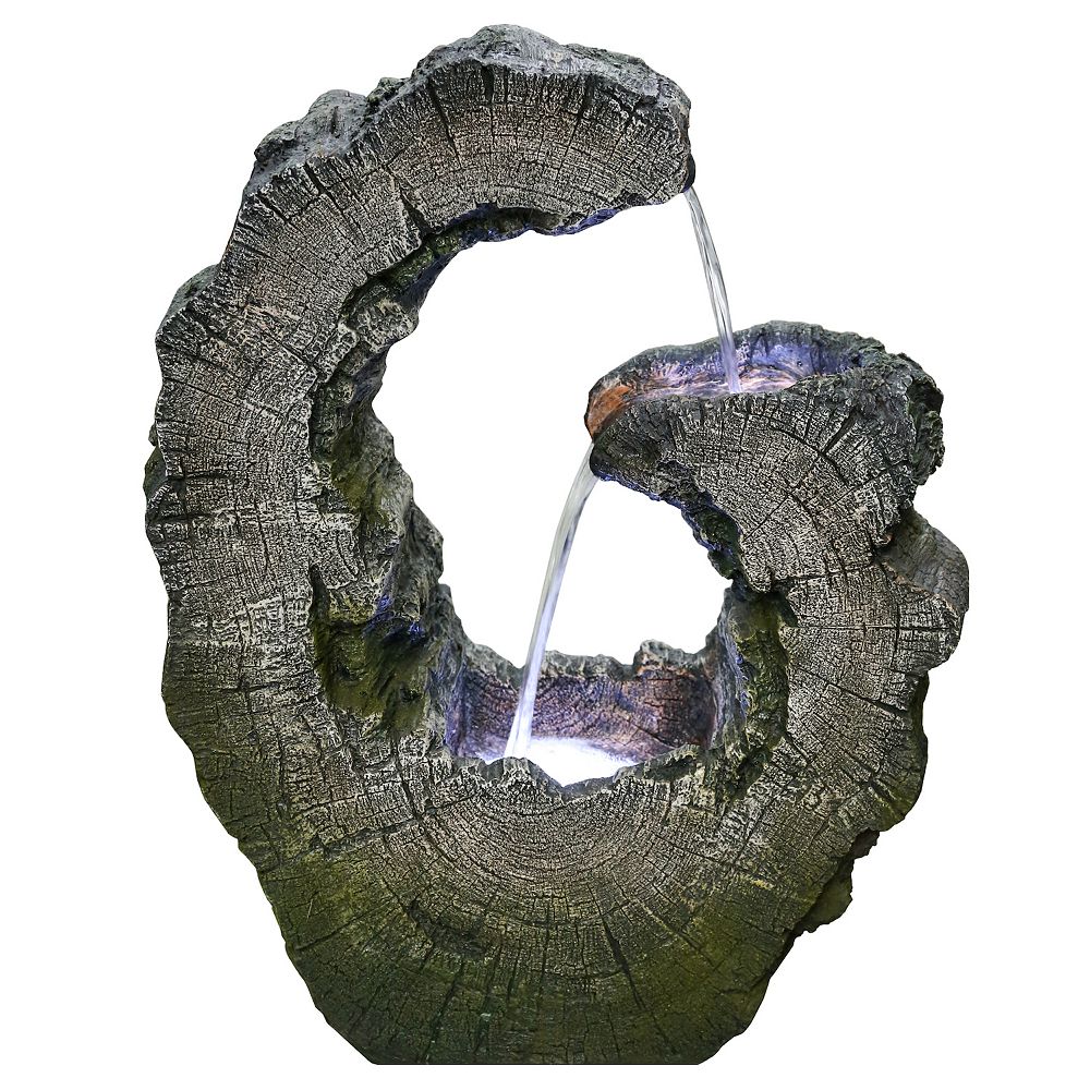 Lighted Tree Trunk Waterfall Outdoor Garden Water Fountain