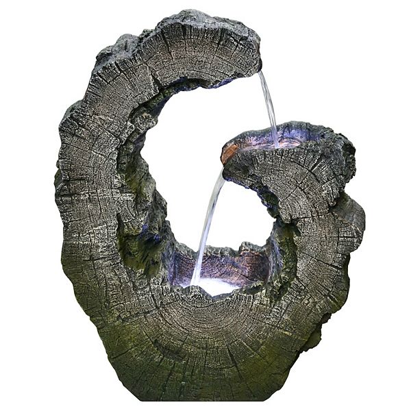 Lighted Tree Trunk Waterfall Outdoor Garden Water Fountain