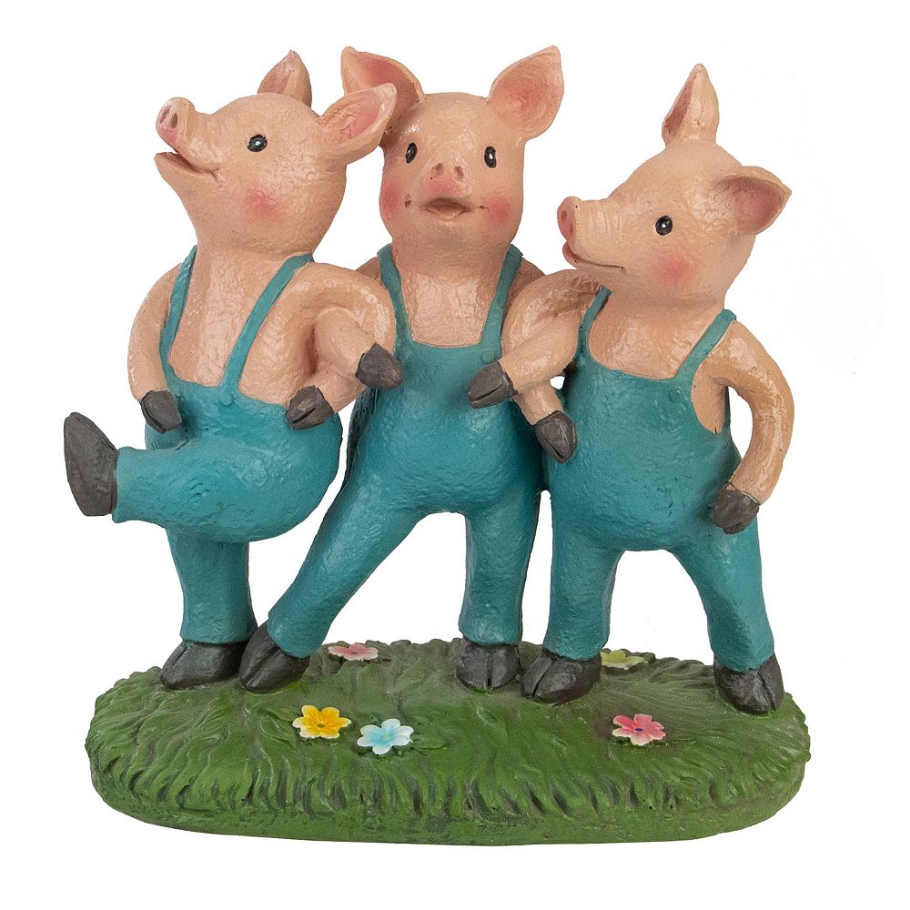 8" Three Pigs Dancing in Blue Overalls Outdoor Garden Statue