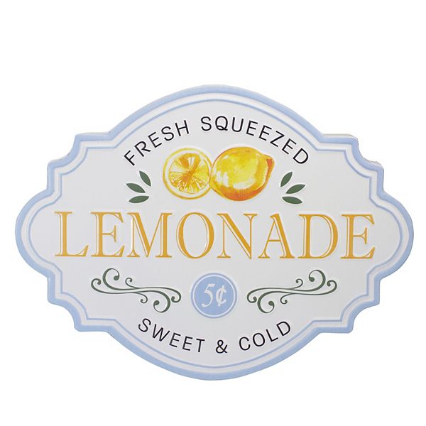 15.25" White and Blue "Fresh Squeezed Lemonade" Metal Sign Spring Wall ...