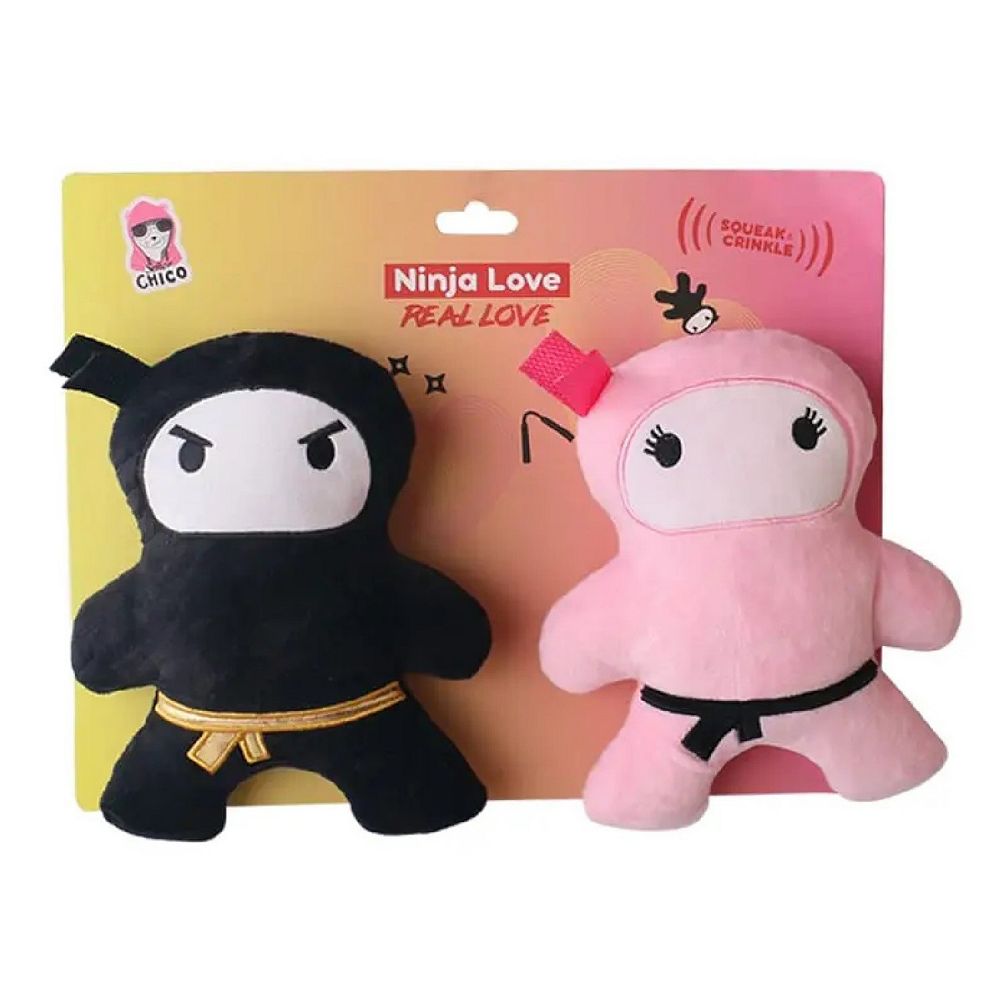 Ninja Plush Dog Chew Toy Gift Set, Plush Dog Toy Pink & Black