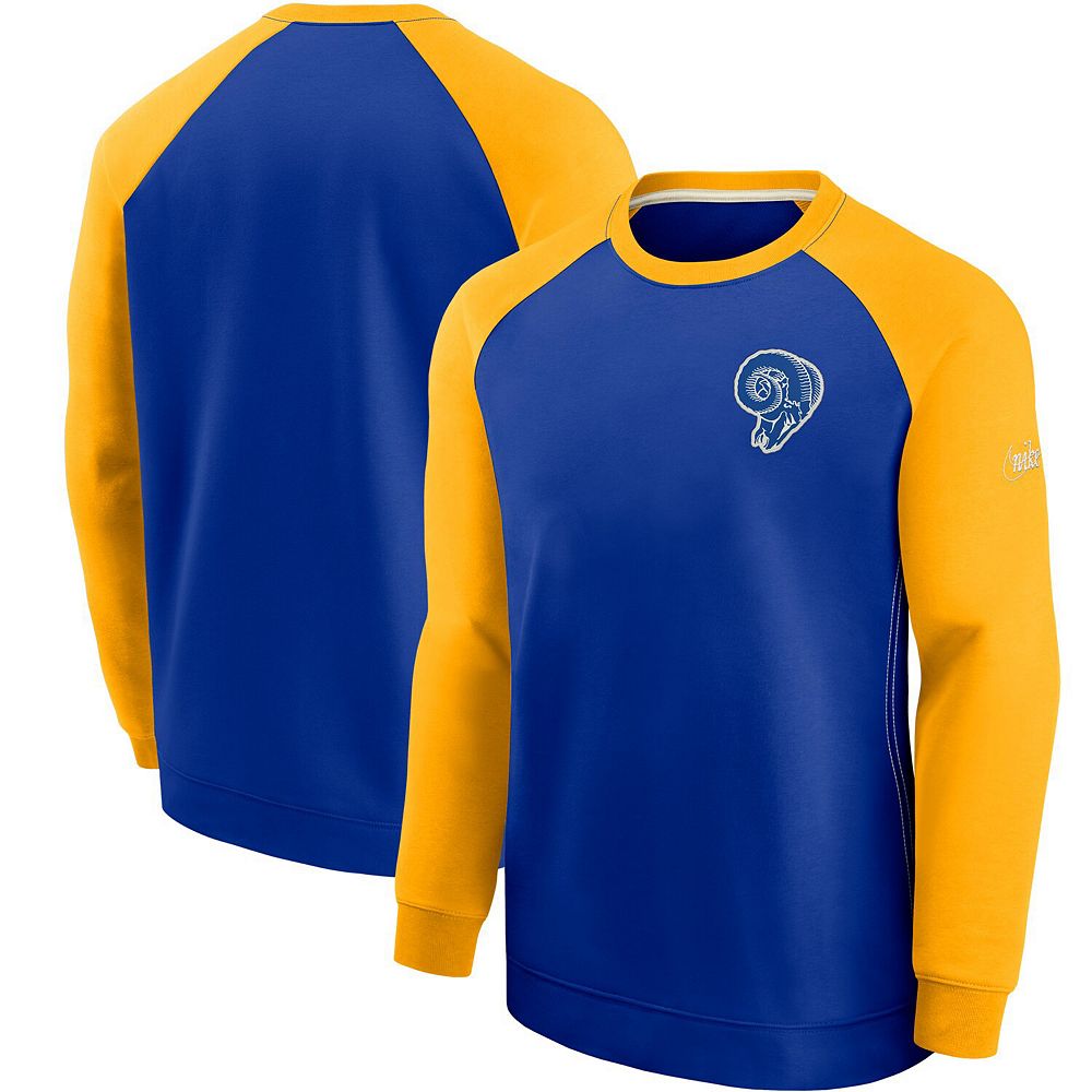 Men's Nike Royal/Gold Los Angeles Rams Historic Raglan Crew Performance ...