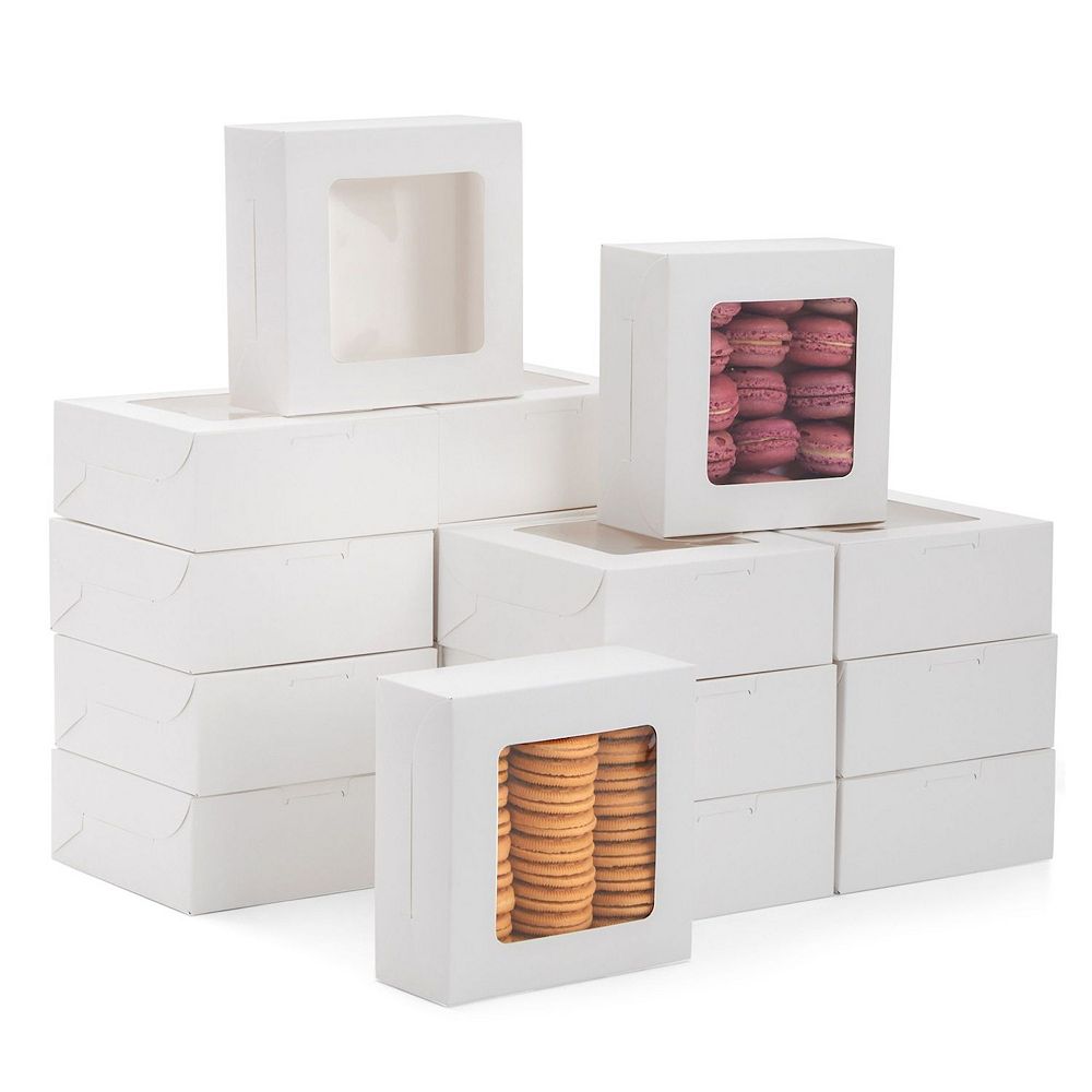 50 Pack 6x6 Bakery Box with Window, White Cookie Boxes, Disposable ...