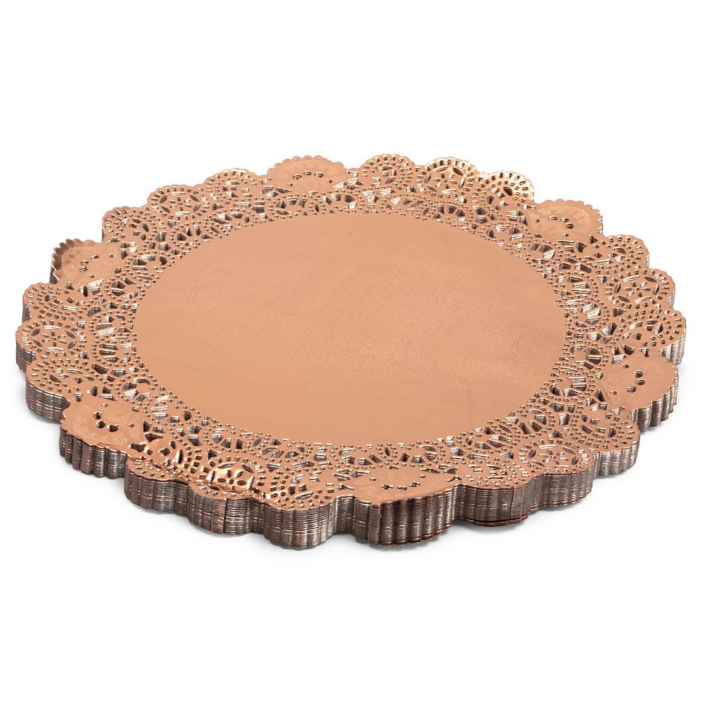 100 Pack Round Lace Paper Doilies, 12 Inch Rose Gold Placemats for Desserts