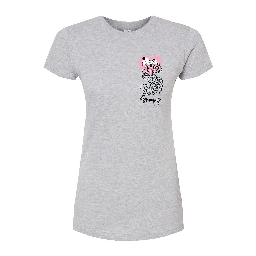 Juniors' Peanuts Snoopy & Roses Graphic Tee