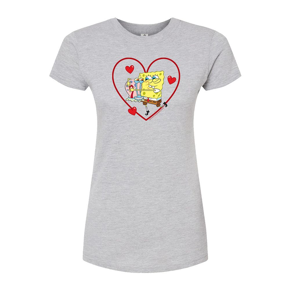 Juniors' SpongeBob & Gary Heart Fitted Graphic Tee
