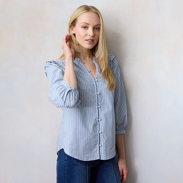 Women's LC Lauren Conrad Button Front Ruffle Blouse