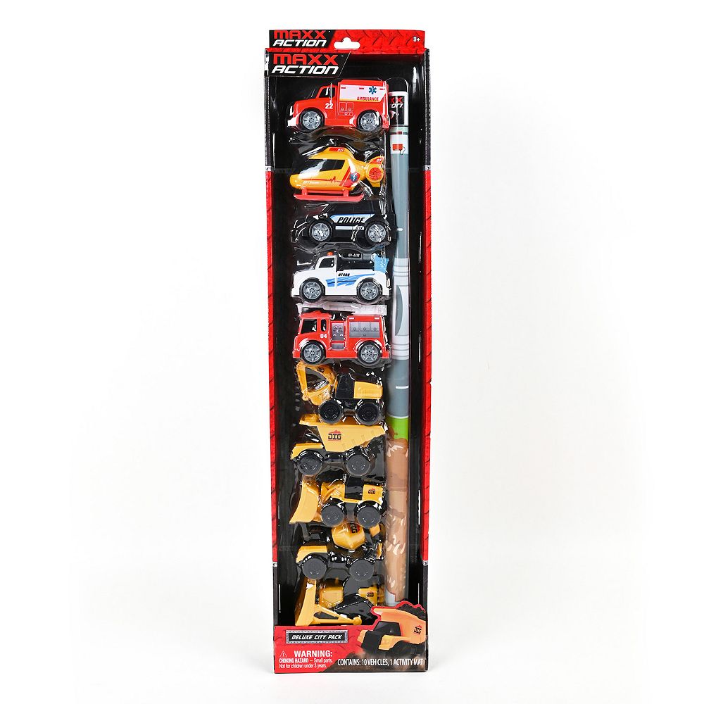 Maxx Action 10-Pack Mini Rescue & Construction Cars & Play Mat Set