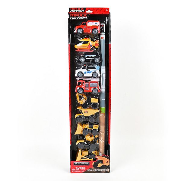 Maxx Action 10-Pack Mini Rescue & Construction Cars & Play Mat Set